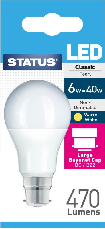 Status 6w/40w Warm White Pearl Bulb BC - Timbermills