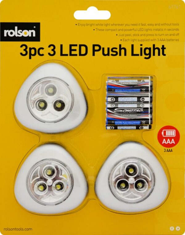 Rolson 3 Piece LED Push On Lights - Timbermills